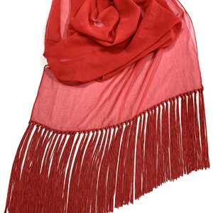 Red Plain Shawl, Basic Red Evening Wear Shawl, Red Long Fringed Shawl ...