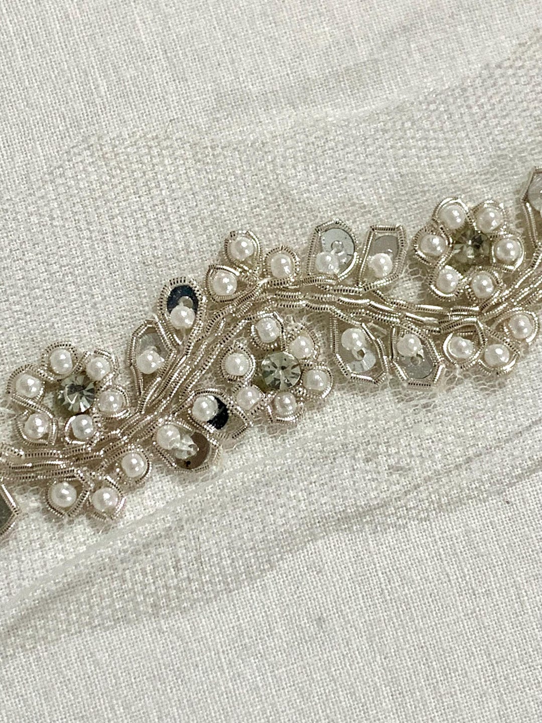 Silver Formal Trim, Hand Embroidered Designer Trim, Evening Wear Border ...