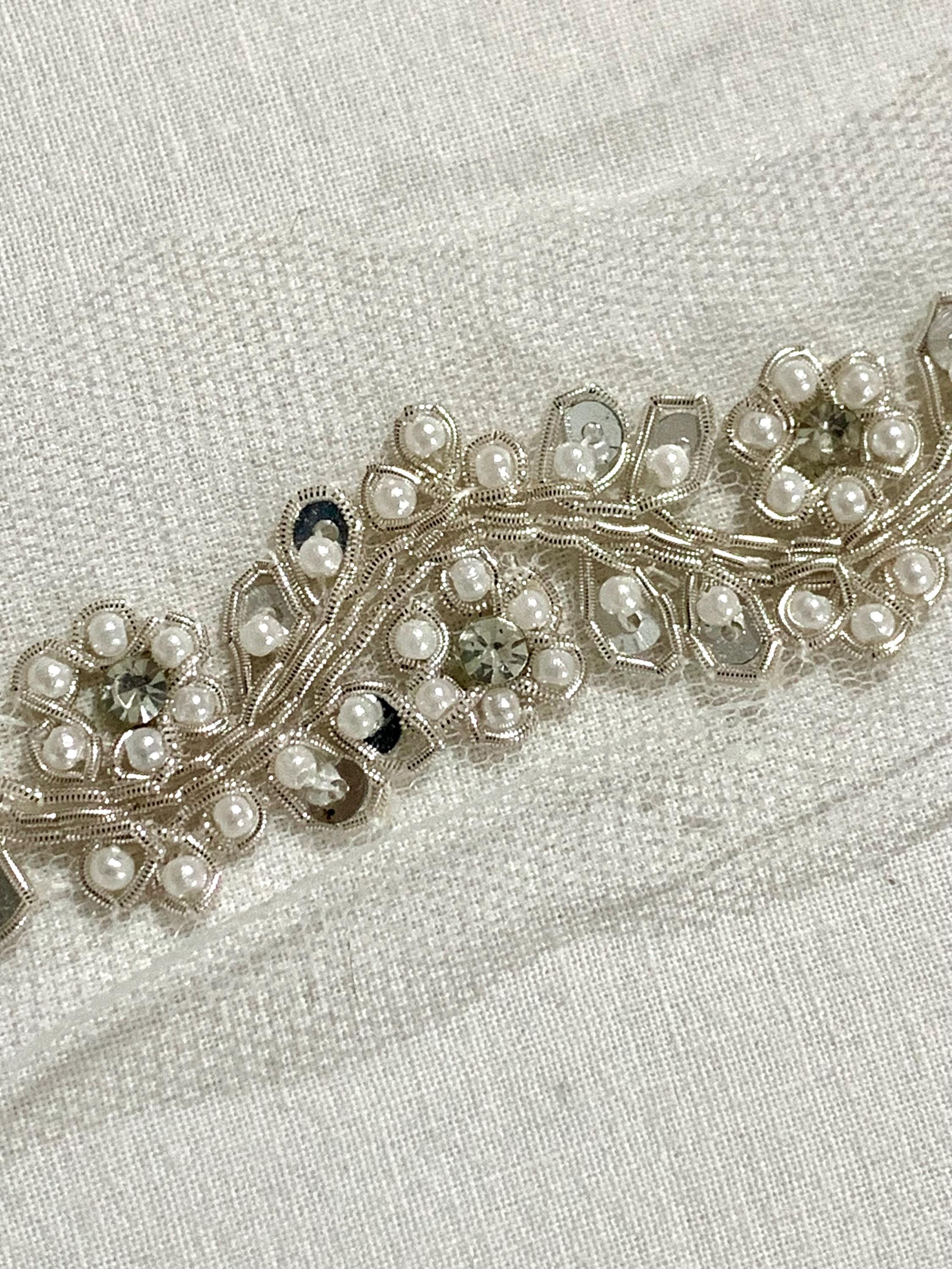 Silver Formal Trim, Hand Embroidered Designer Trim, Evening Wear Border ...