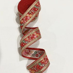 Red Embroidered Trim, Multicolour Trim, Evening Wear Trim, Border Trim ...