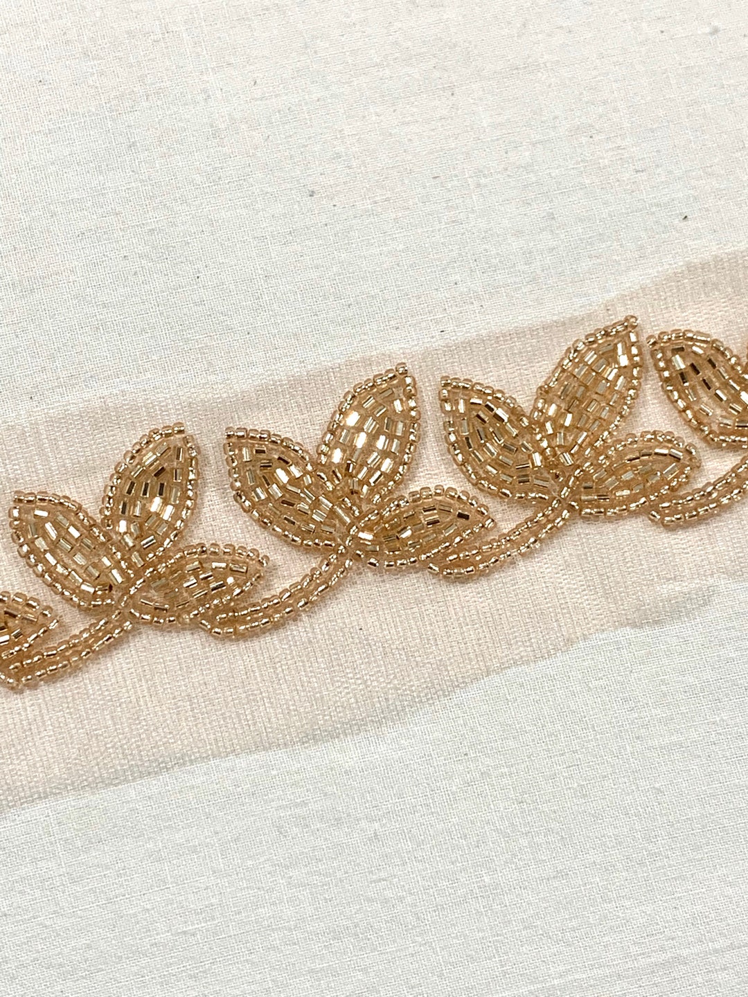 Rose Gold Beaded Trim, Pink Gold Hand Embroidered Trim, DIY Craft Trim ...