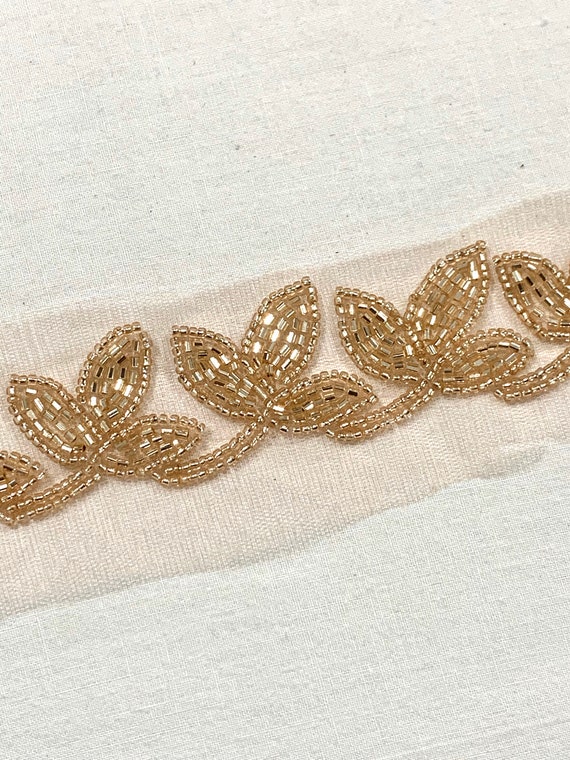 Rose Gold Beaded Trim Pink Gold Hand Embroidered Trim Seed | Etsy