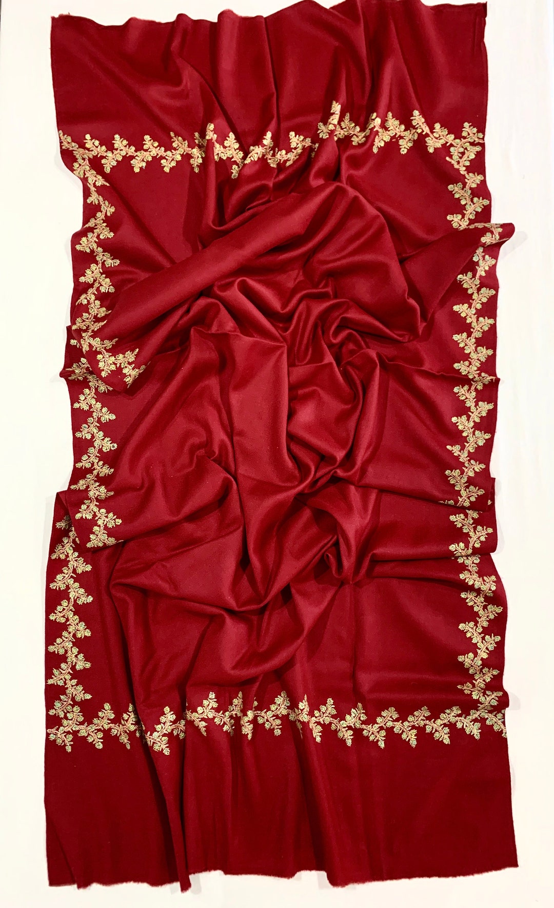 Oversized Red Wrap, Red Hand Embroidered Pure Woollen Wrap, Cherry Red ...