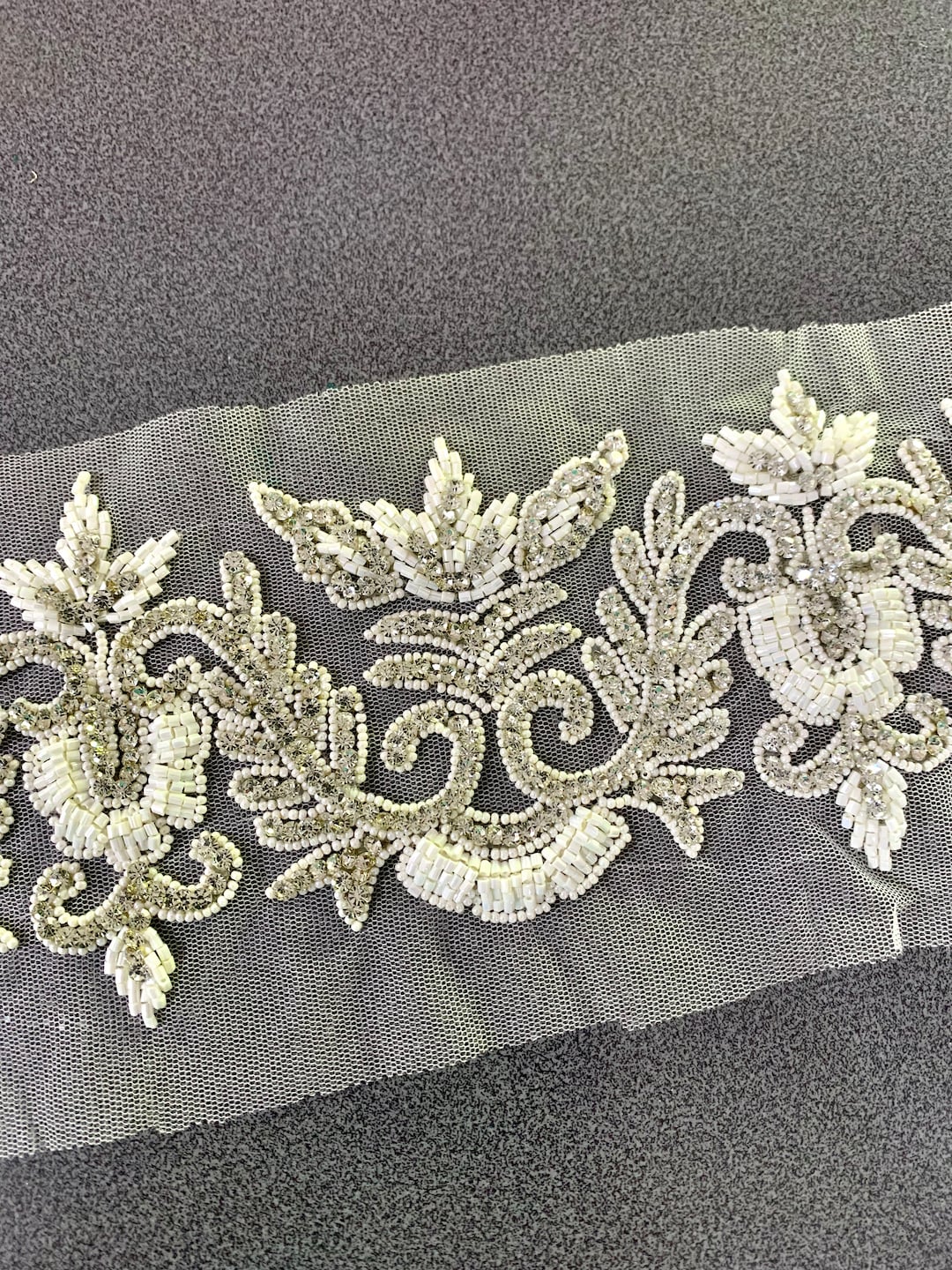 White Beaded Trim, White N Silver Trim, Hand Beaded Trim, Bridal Trim ...
