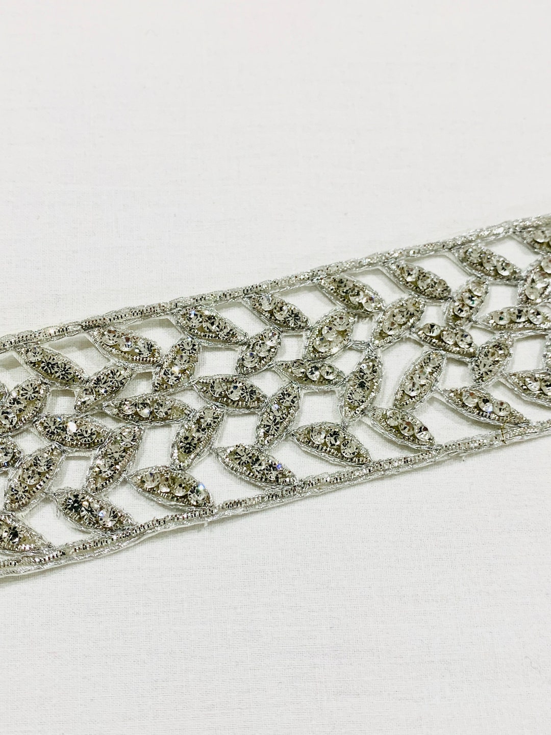 Broad Silver Trim, Silver Rhinestone Trim, Bridal Trim, High Fashion ...