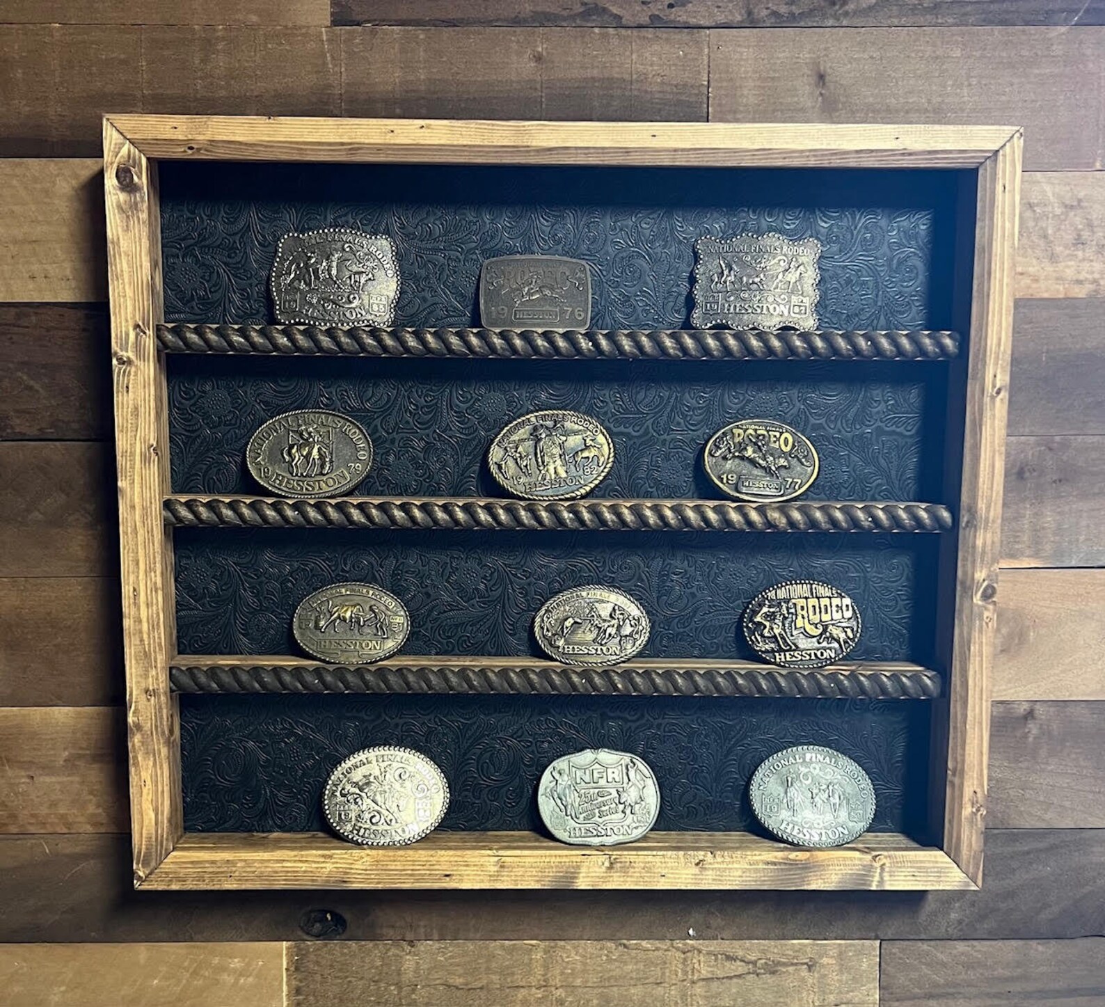 20 Buckle Rustic Western Buckle Display With Cowhide Backing and No ...