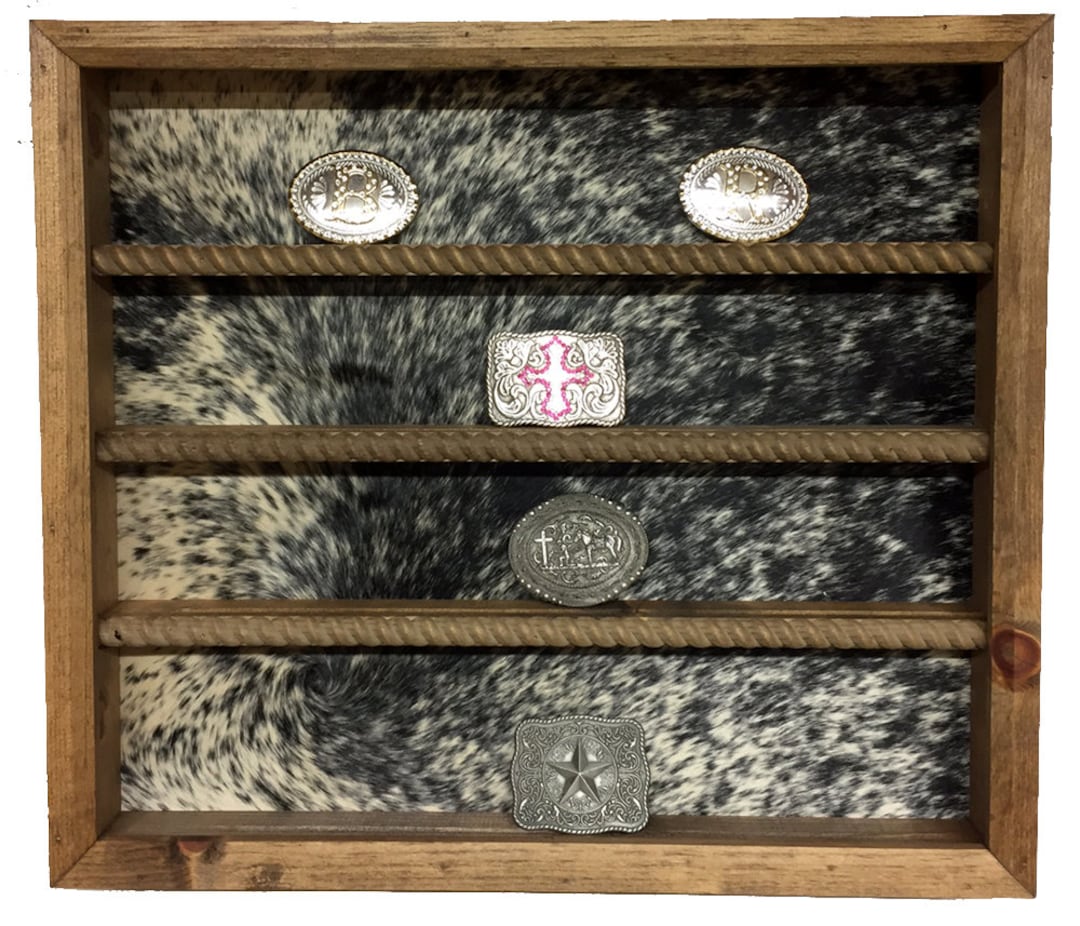 20 Buckle Rustic Western Buckle Display With Cowhide Backing and No ...