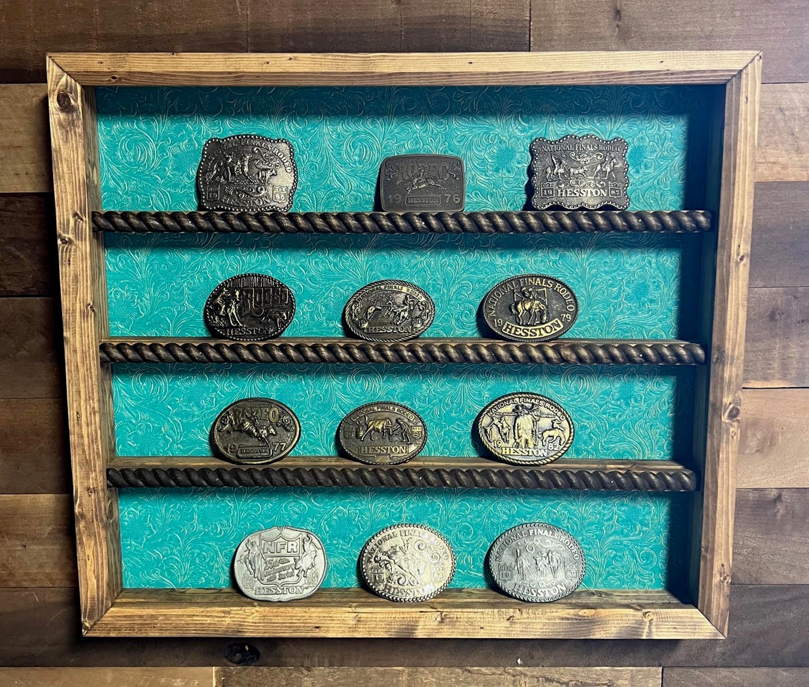 20 Buckle Rustic Western Buckle Display With Cowhide Backing and No ...