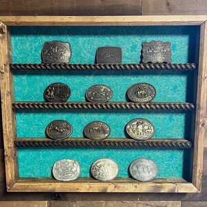 20 Buckle Rustic Western Buckle Display With Cowhide Backing and No ...