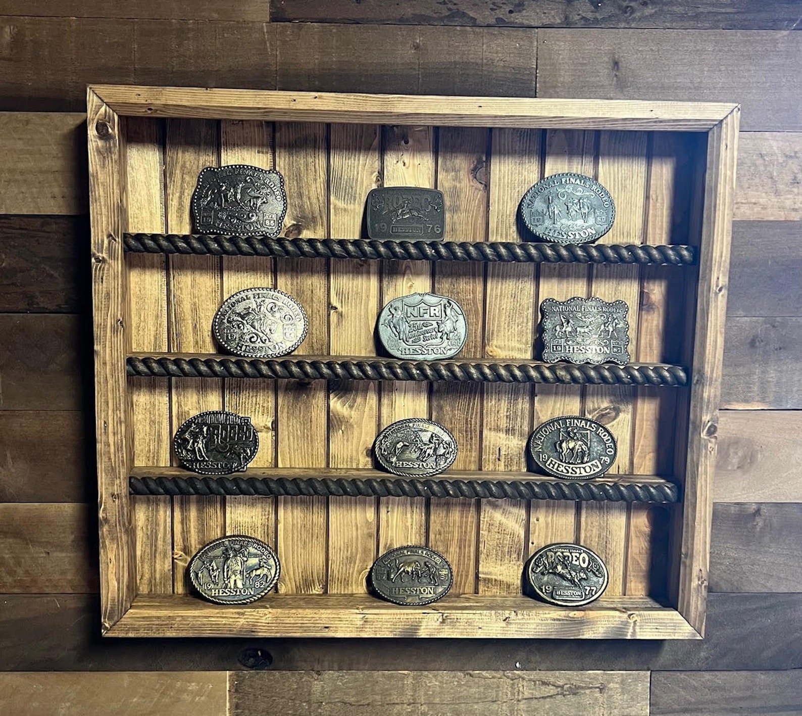 20 Buckle Rustic Western Buckle Display With Cowhide Backing and No ...