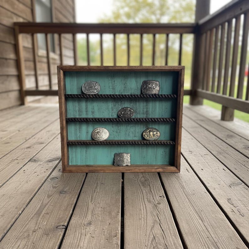 Rustic Western Buckle Display: 20-buckle Turquoise Rodeo Award Shelf - Etsy