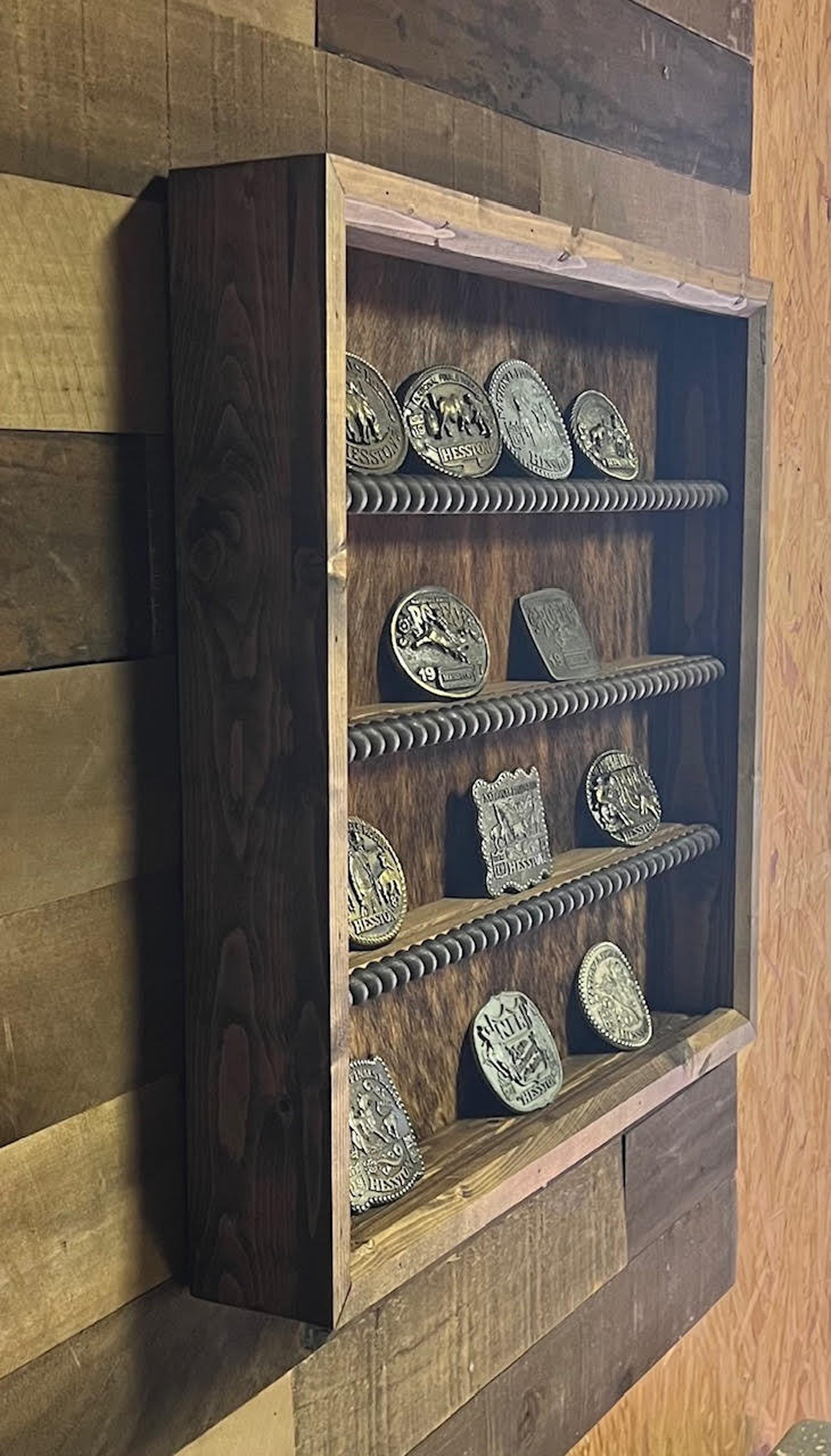20 Buckle Rustic Western Buckle Display With Cowhide Backing and No ...