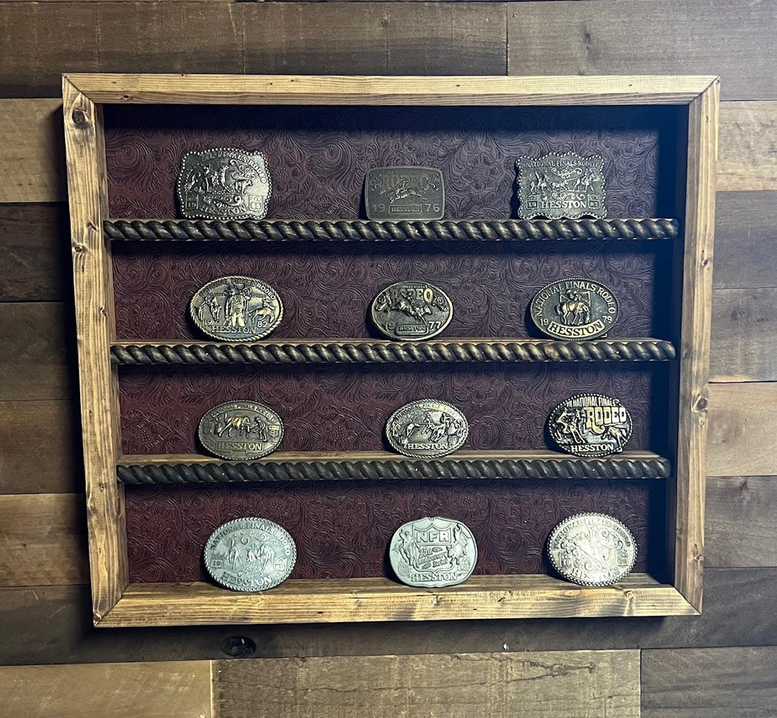 20 Buckle Rustic Western Buckle Display With Cowhide Backing and No ...