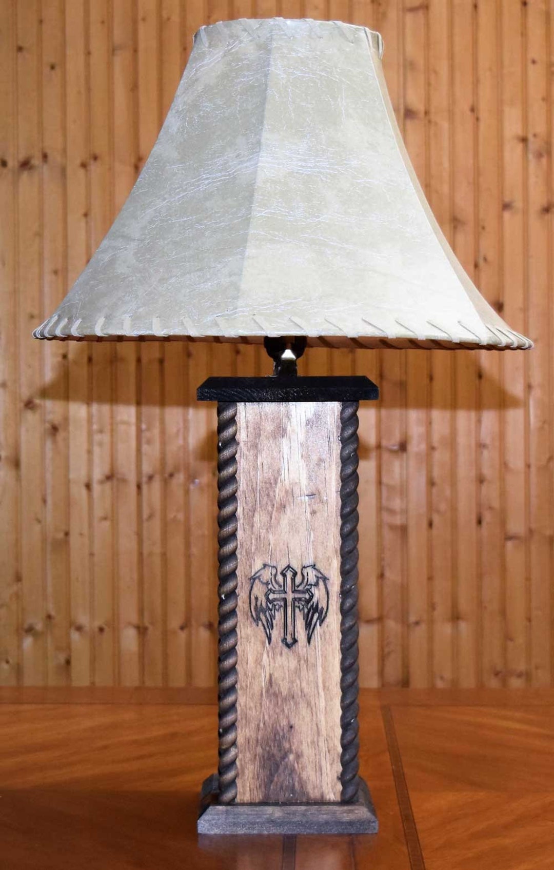 24" Western Table Lamp With USB Engraved Winged Cross. These Beautiful ...