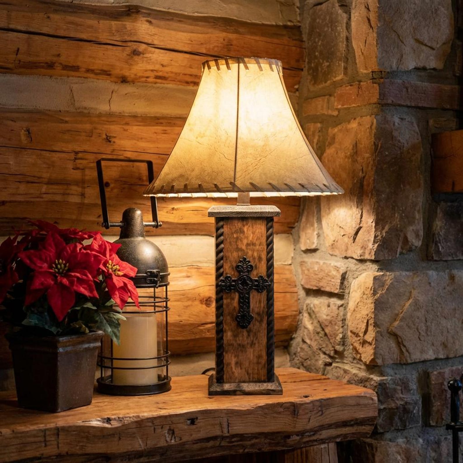 Rustic Western Table Lamp With USB Charging, Cabin Decor - Etsy