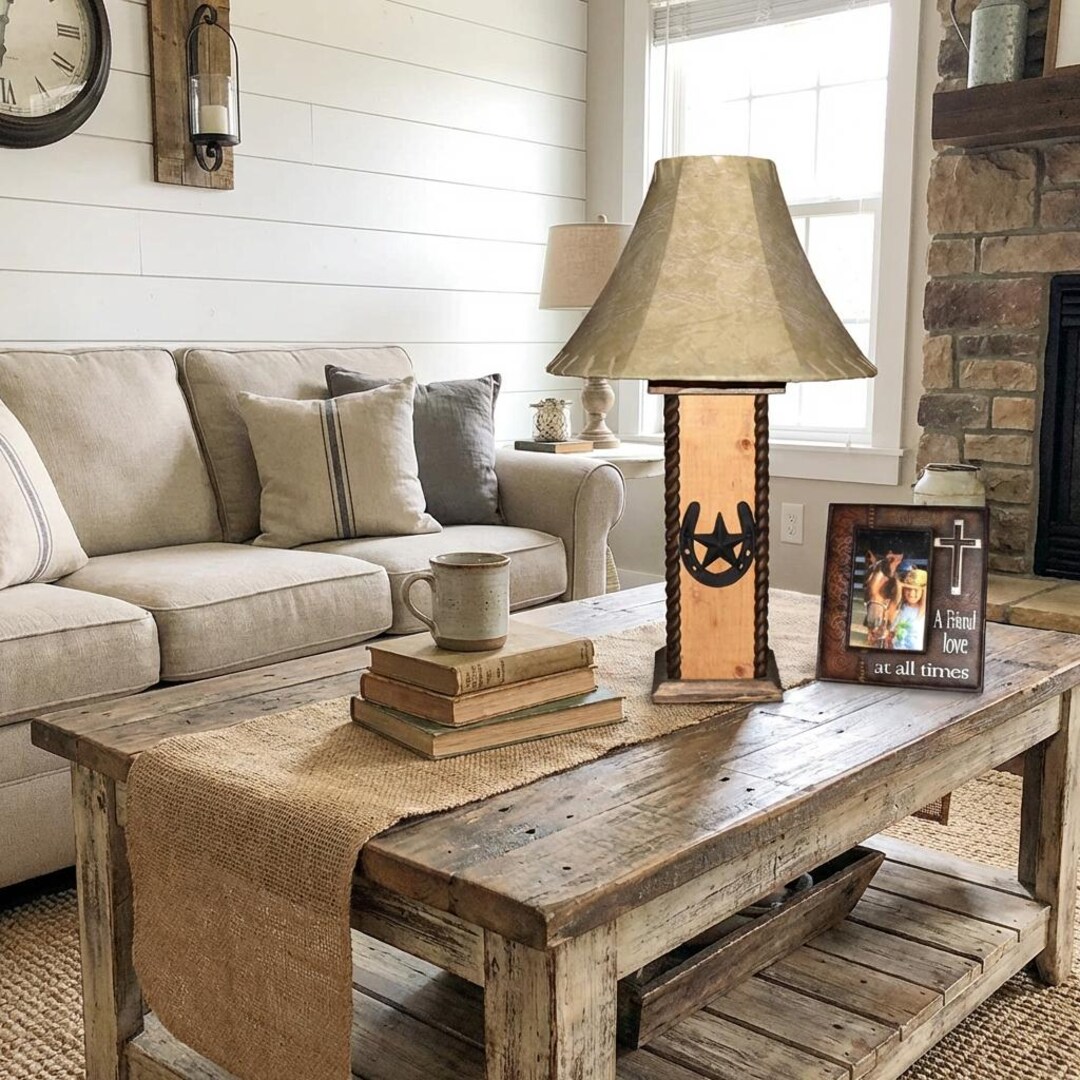Rustic Western Table Lamp – Star & Horseshoe Cabin Decor - Etsy