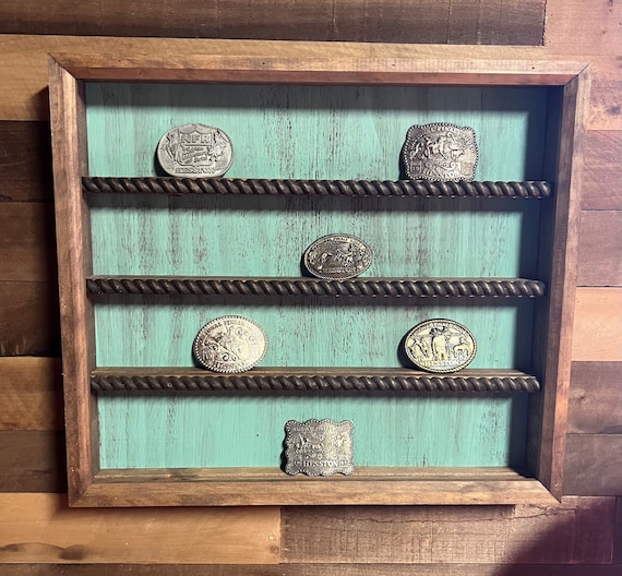 20 Buckle Rustic Western Buckle Display With Weathered Turquoise Backing and No Stars. the Perfect Way to Display Your Rodeo Buckles Etsy