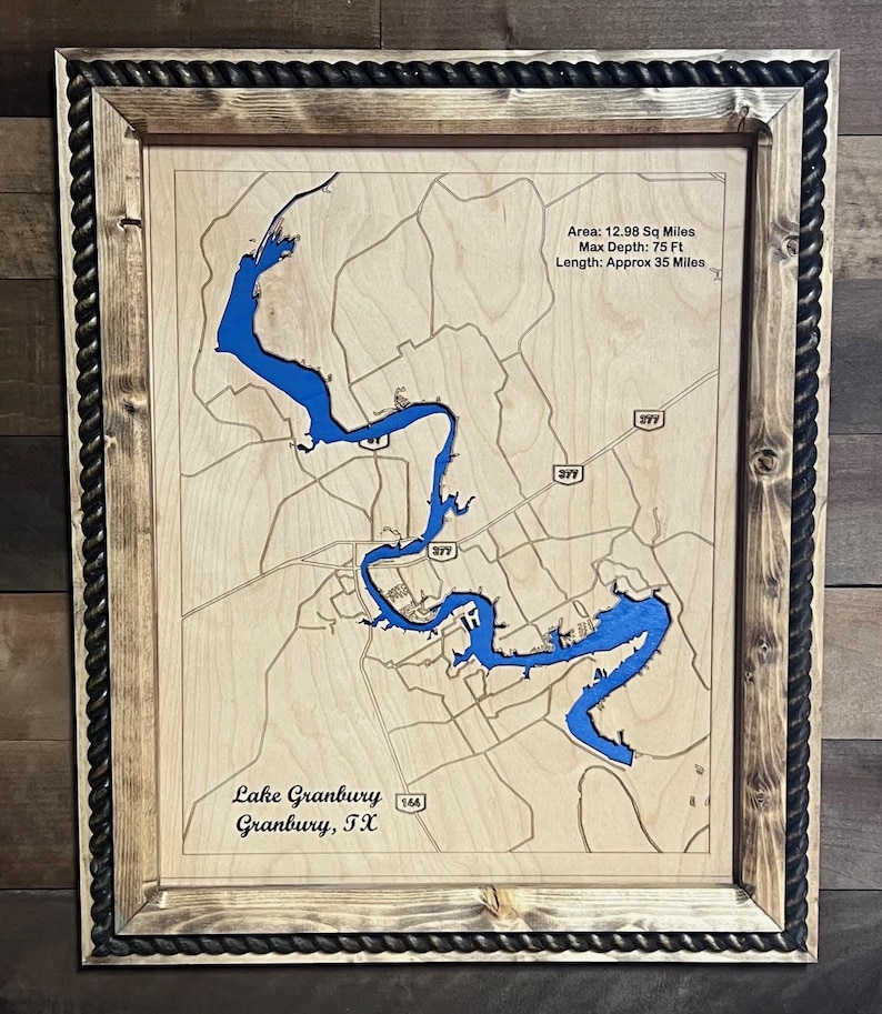 Lake Granbury Engraved 3D Map - Etsy
