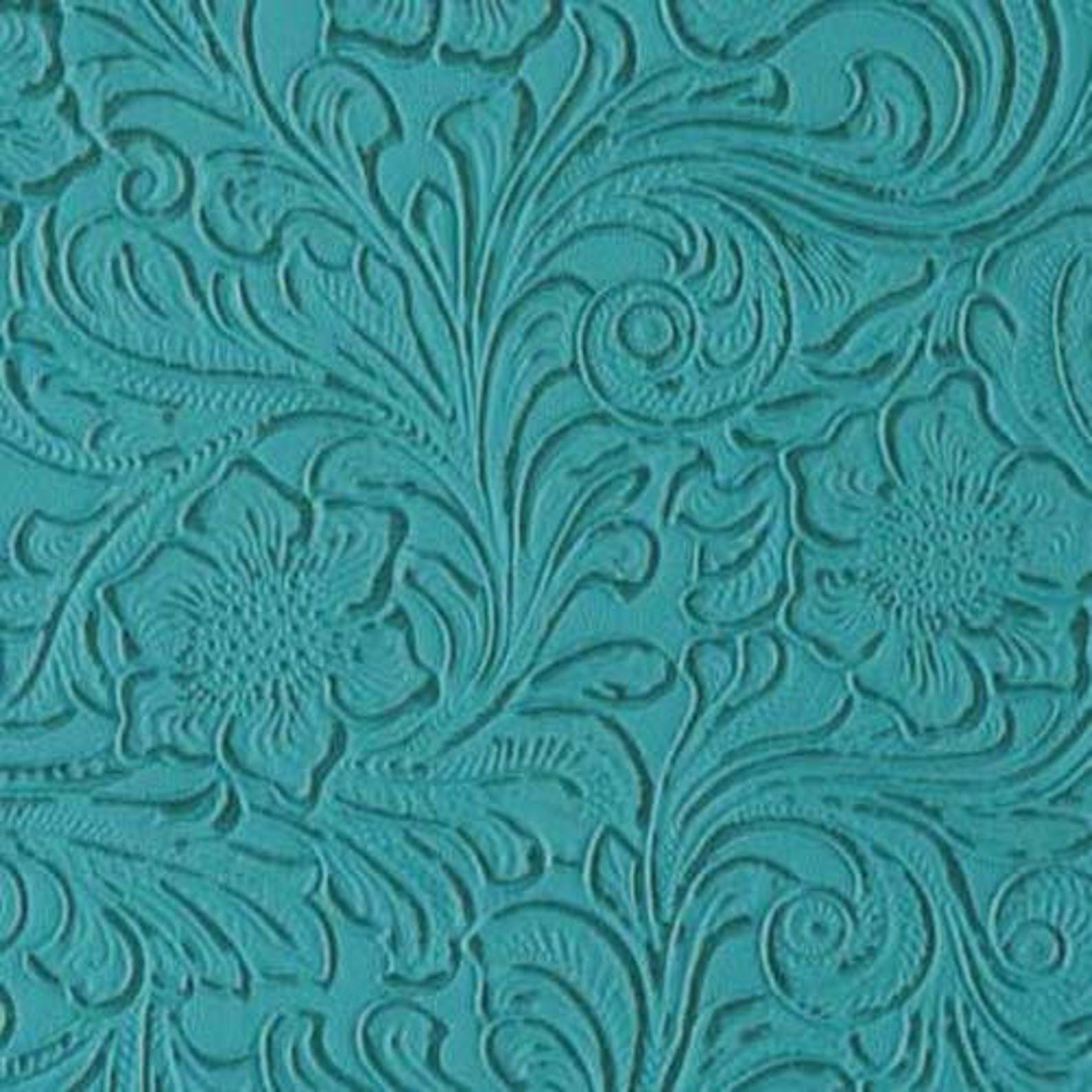 Turquoise Western Floral Heavy Duty Upholstery Vinyl 54" Wide Fabric by ...