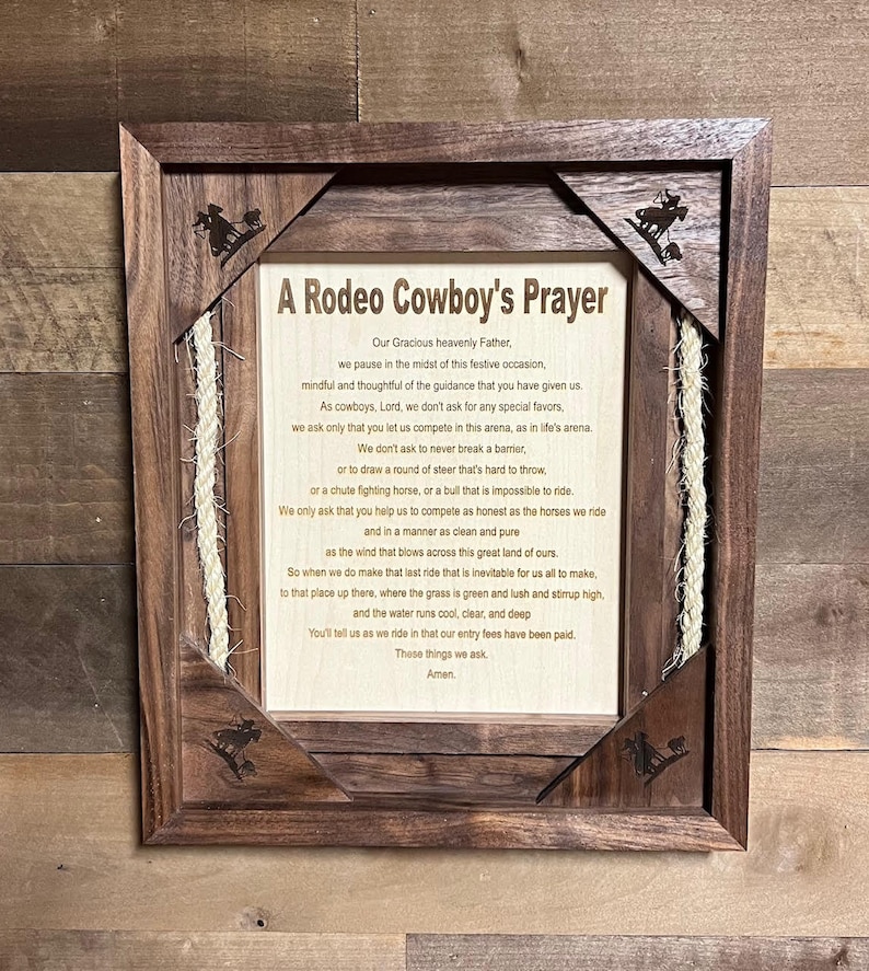 Solid Walnut Frame - Rodeo Cowboy's Prayer. Engraved on Solid Birch ...