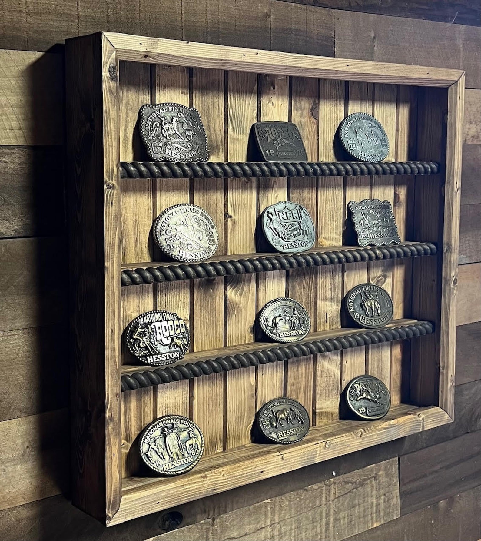20 Buckle Rustic Western Buckle Display With Cowhide Backing and No ...