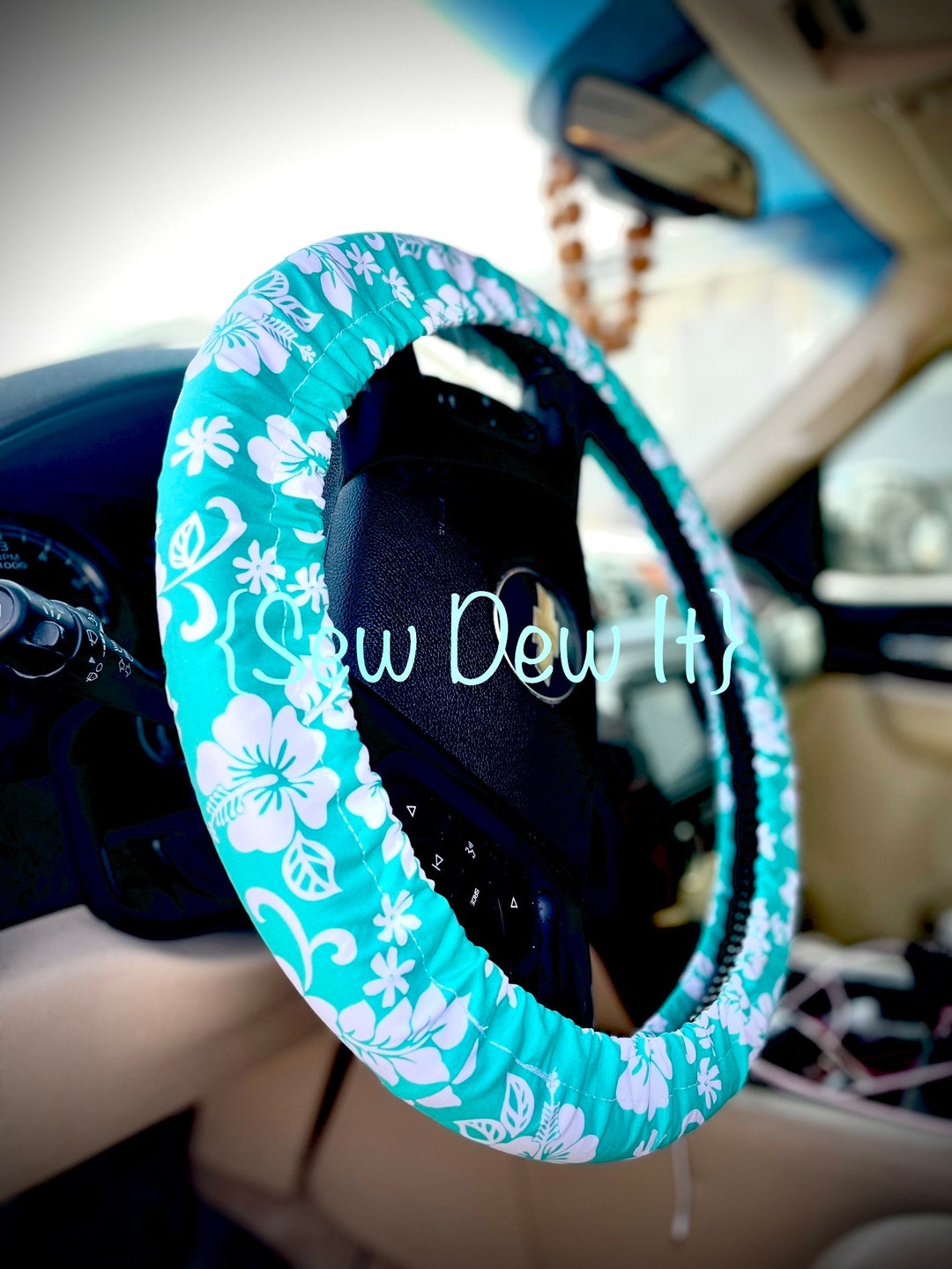 Steering Wheel Cover Aqua Blue Mint Green White Hawaiian Hibiscus ...