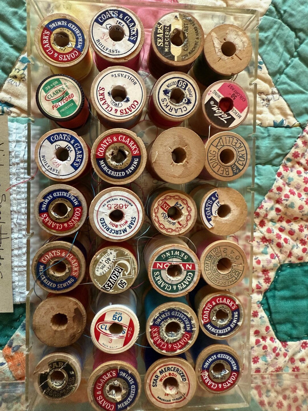 Vintage Spool Holder, Vintage Acrylic Spool Container, Vintage Wood ...