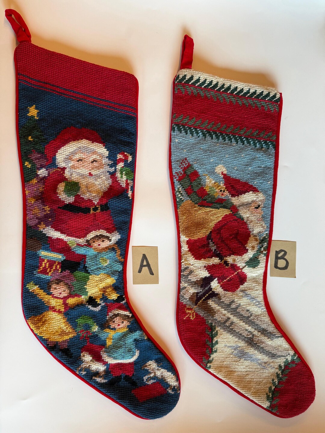 Vintage Santa Needlepoint Christmas Stocking, Santa Stocking ...