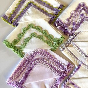 Purple Yellow Handkerchief Bundle Tatting Crocheted Edges - Etsy
