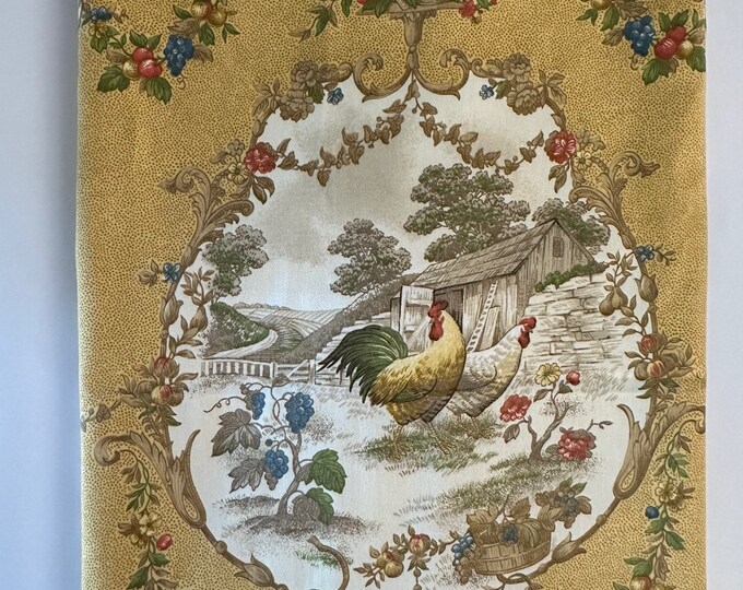 French Toile Yellow Rooster, Country Fair P Kaufmann Fabric, Pictorial ...