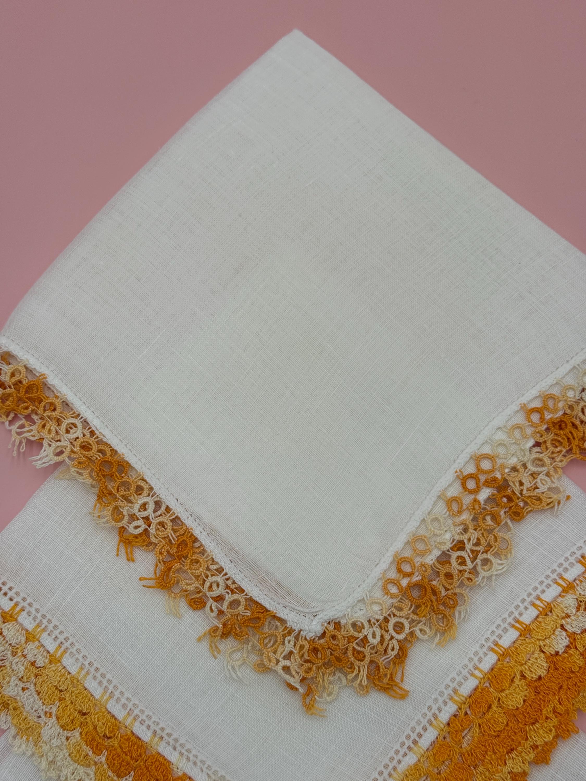 Crocheted White Handkerchief Bundle of 4 Orange Crochet - Etsy