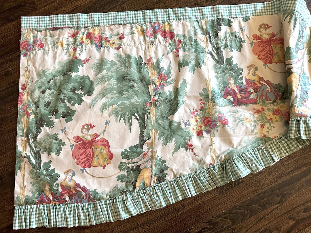 French Toile Valance, Toile Ruffled Valance, Colorful Pictorial Valance ...