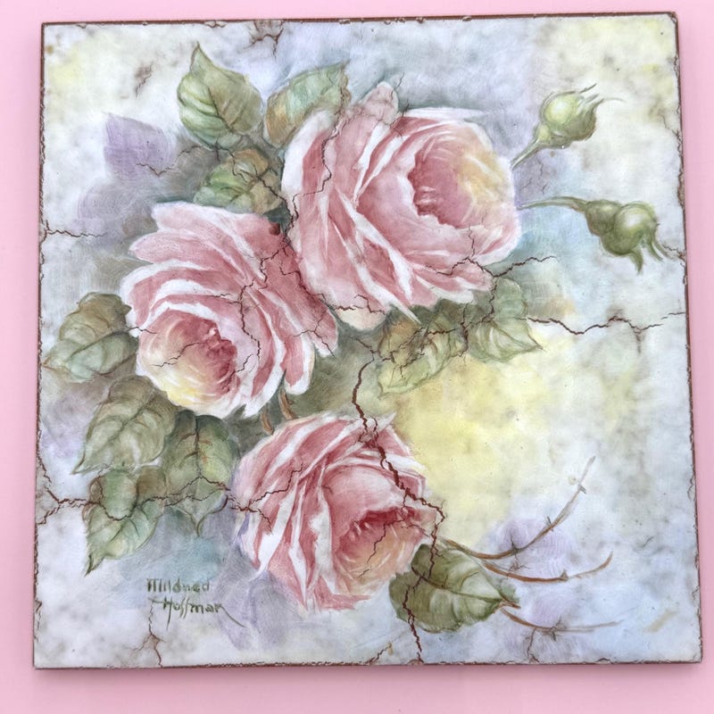 Hand Painted Tile Rose - Etsy