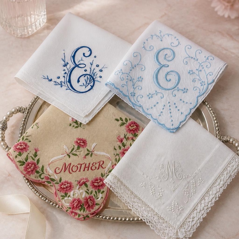 M Monogrammed Handkerchief - Etsy