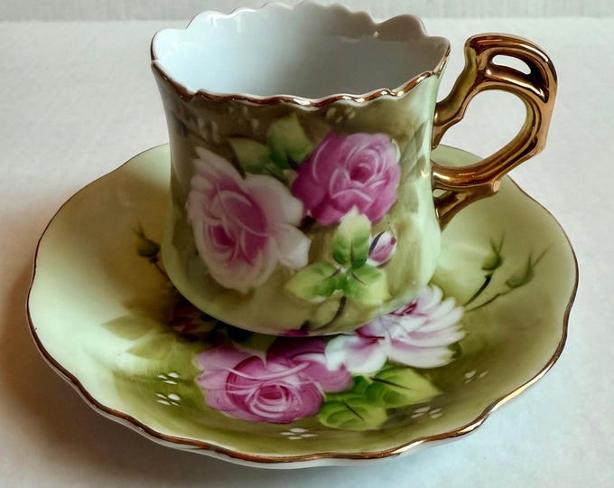 Elegant Lefton China Tea Cup With Rose Design, Rose Tea Cup and Saucer ...