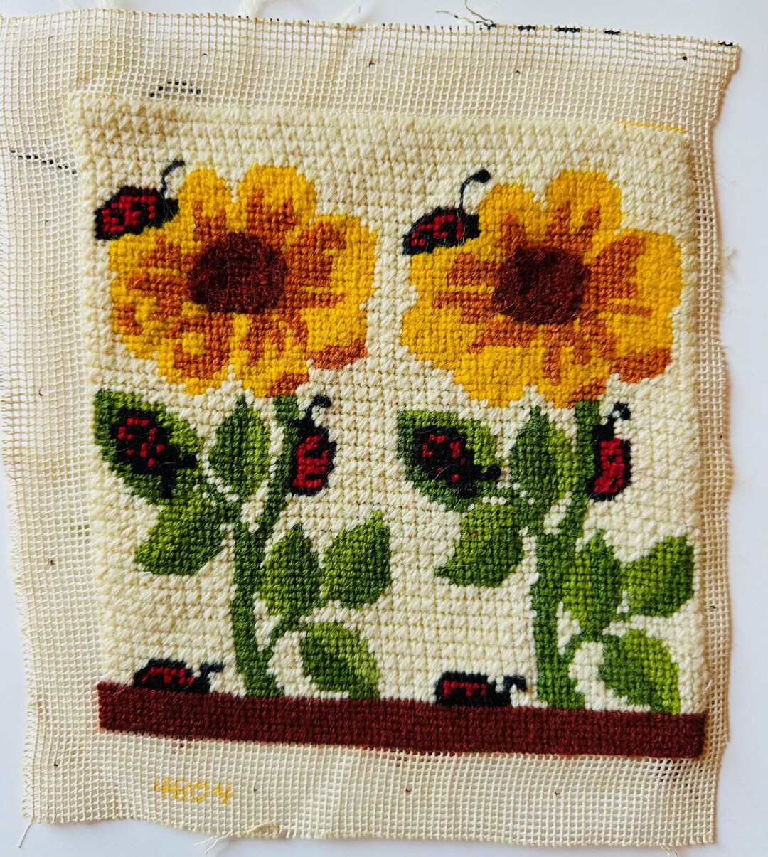 Boho Chic Sunflower Tapestry Art, Sunflower Needlepoint, Lady Bug Needlepoint, Handmade Floral ...