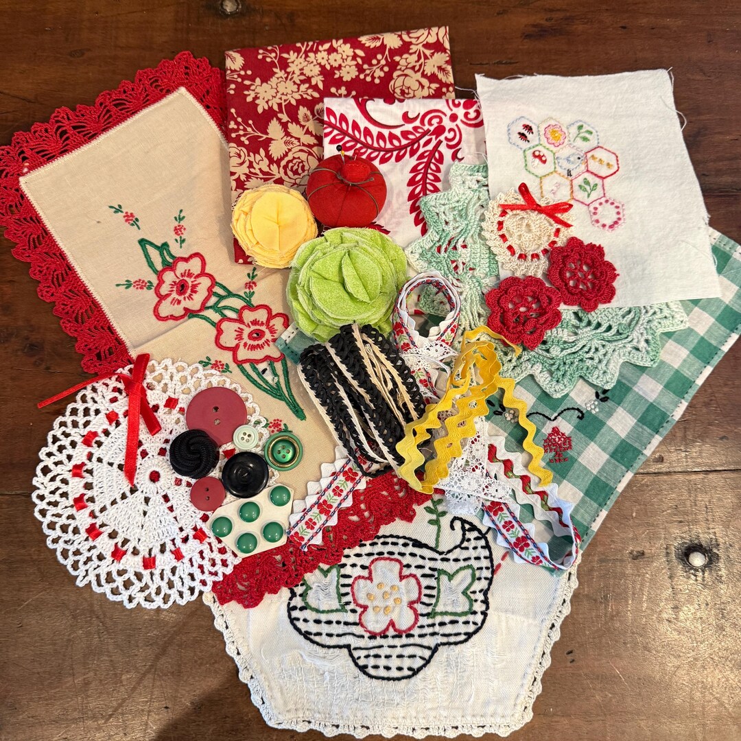 Vintage Cottagecore Fabric Lace Sewing Notions Craft Bundle - Etsy