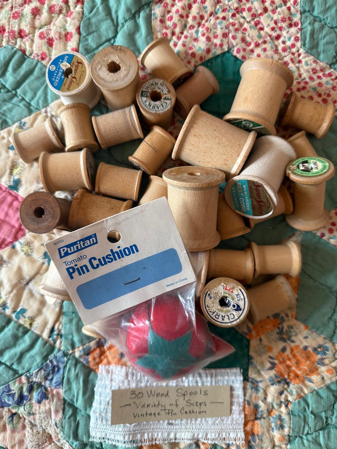 Vintage Wood Spool Bundle (30) With Puritan Tomato Pin Cushion - Etsy