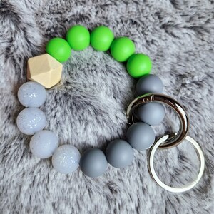Green & Glitter Silicone Keychain Bracelet Elastic Wristlet Keychain ...