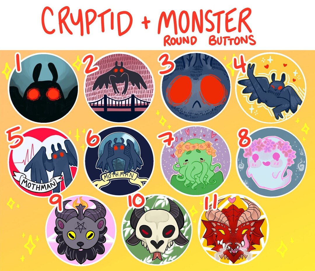 Cryptid & Monster Round Buttons! - Etsy