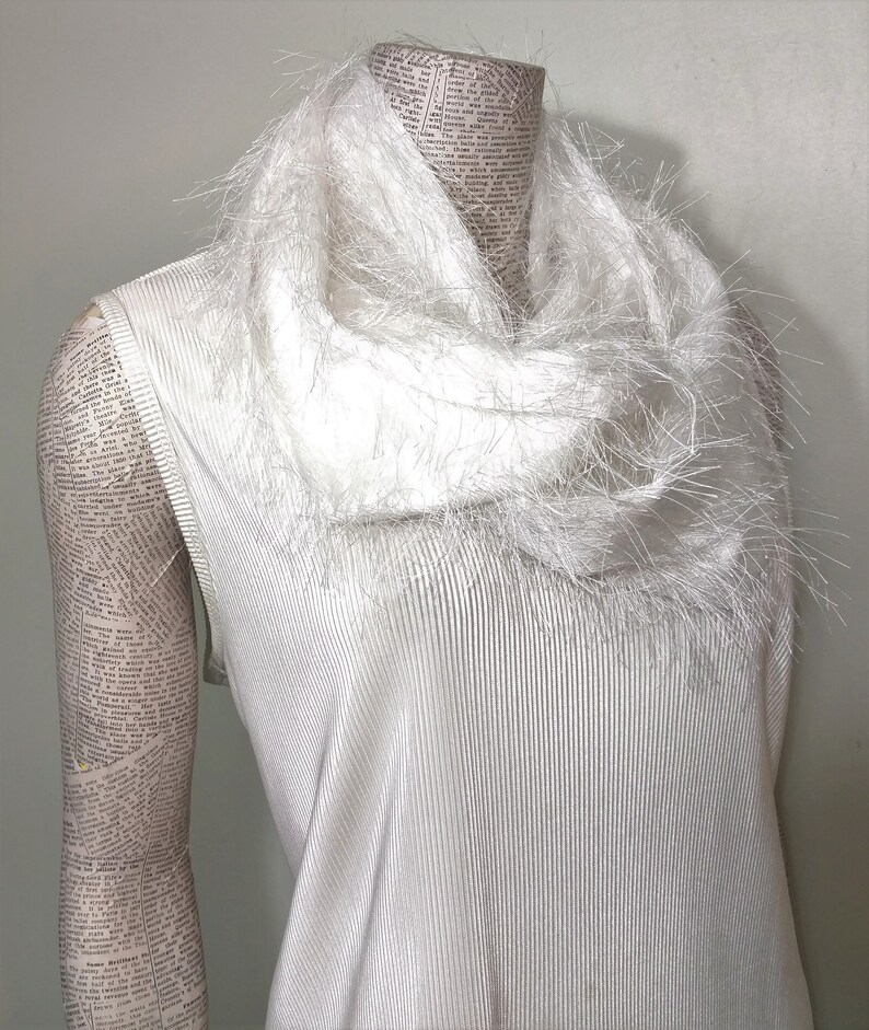 White Fringe Fabric Ladies Infinity Scarf Light to Medium Body - Etsy