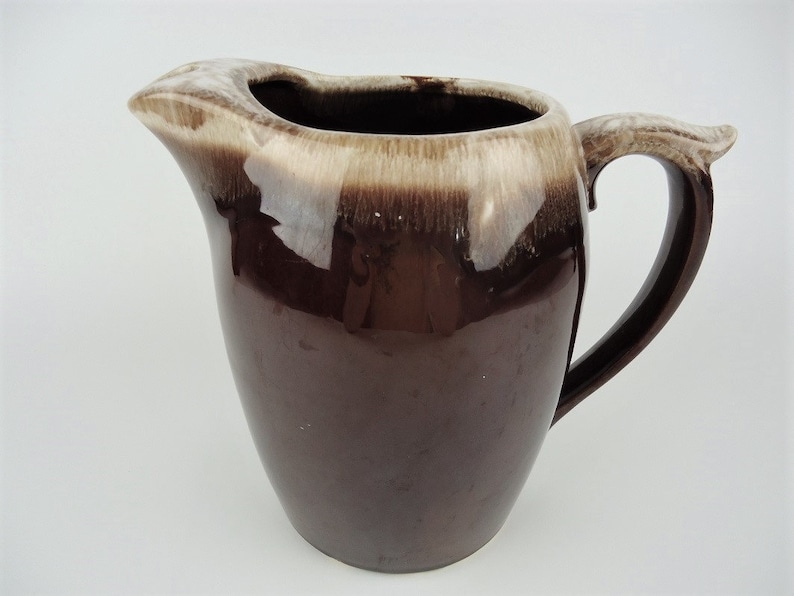 Vintage USA Pitcher Brown Drip 7011 80oz With Ice Lip Spout & Thumb ...