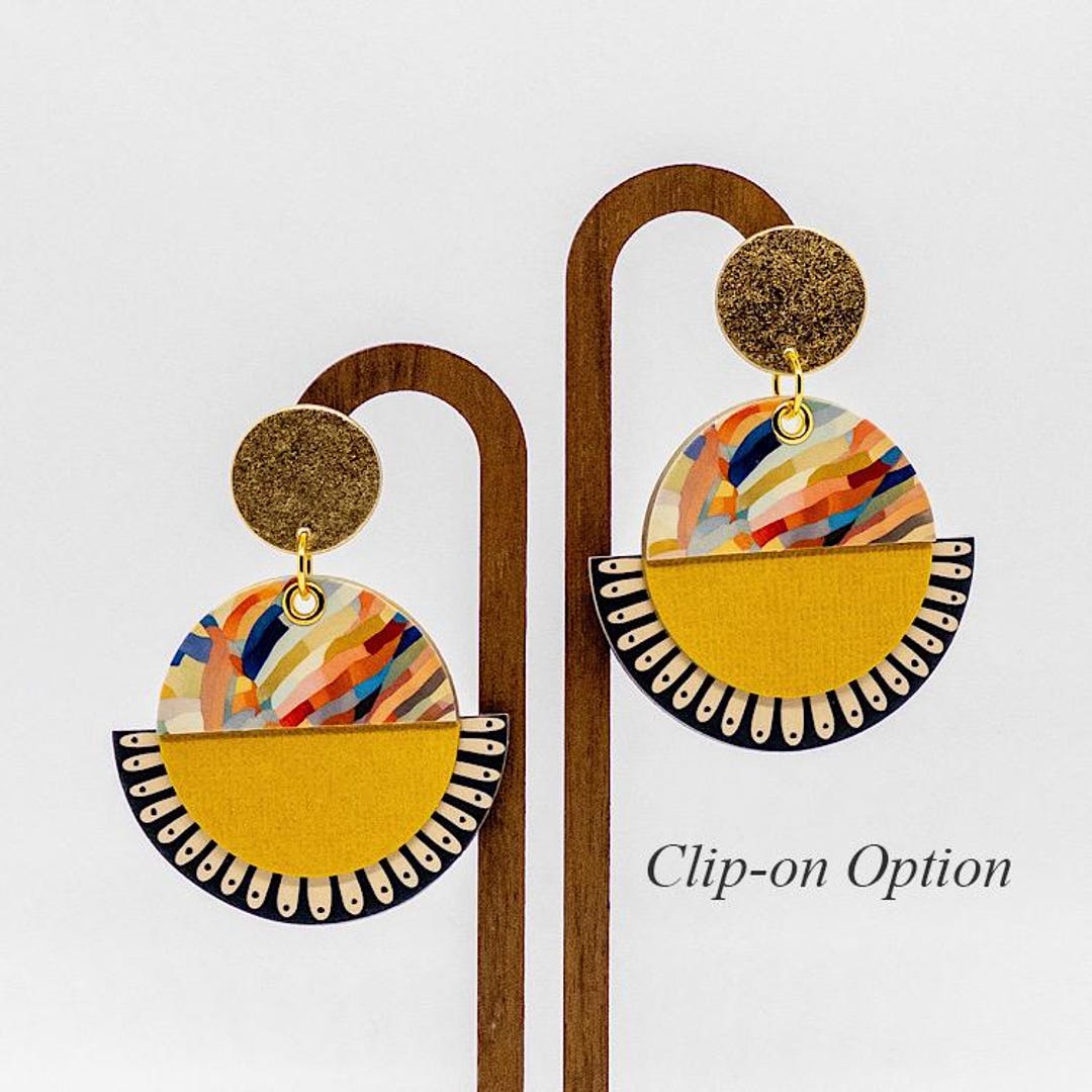 AIDEE - Handmade Paper Fan Earrings: Mustard Yellow Statement Jewelry ...