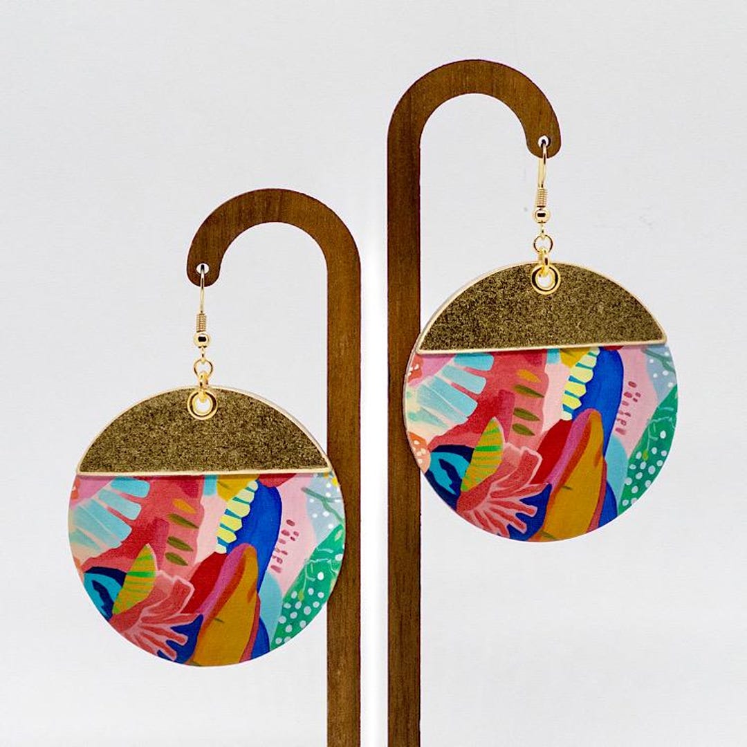 BRITTNEY Abstract Print Paper Dangle Earrings: Colorful Boho Statement ...