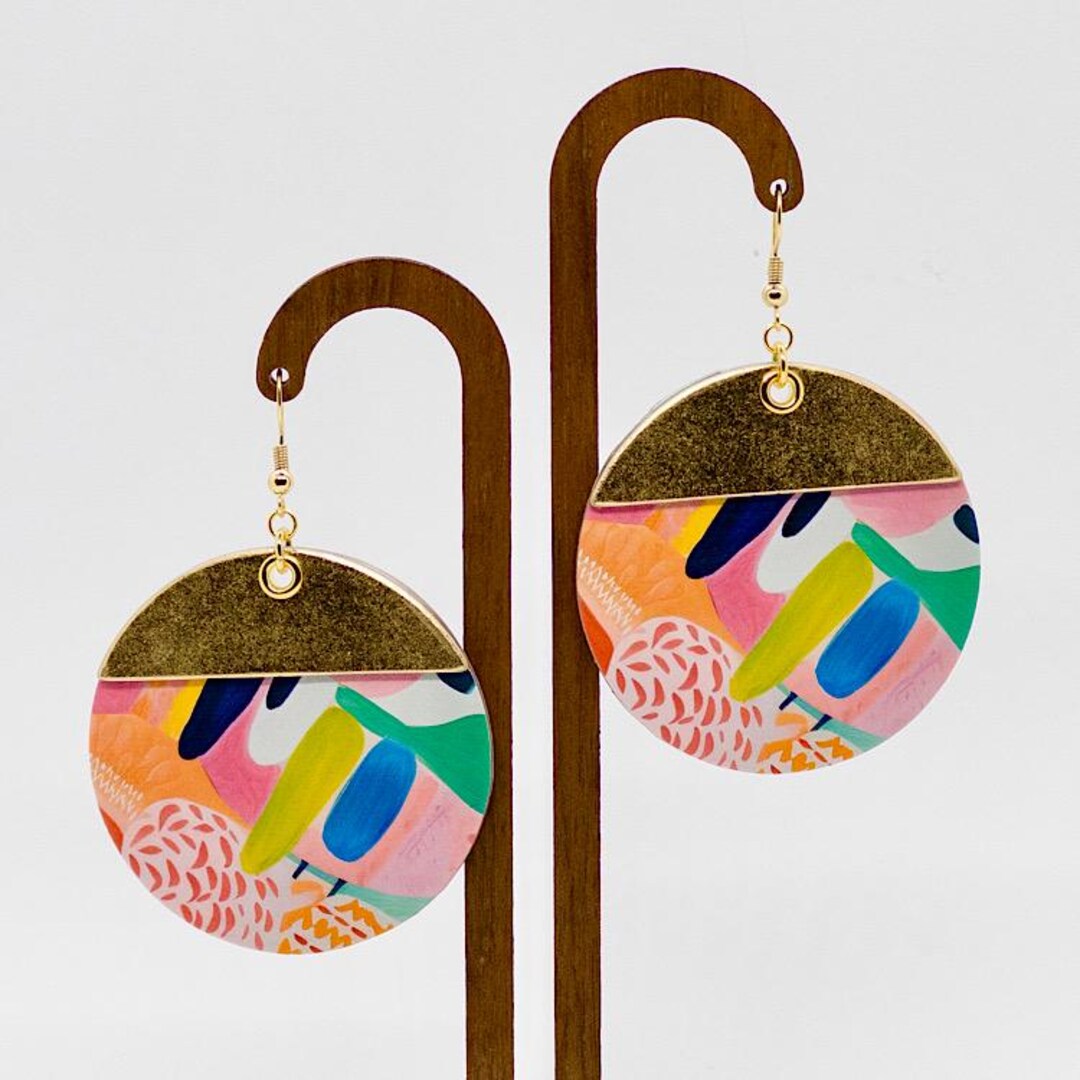 Colorful Abstract Statement PAPER Earrings – Neon Pink Lightweight Boho ...