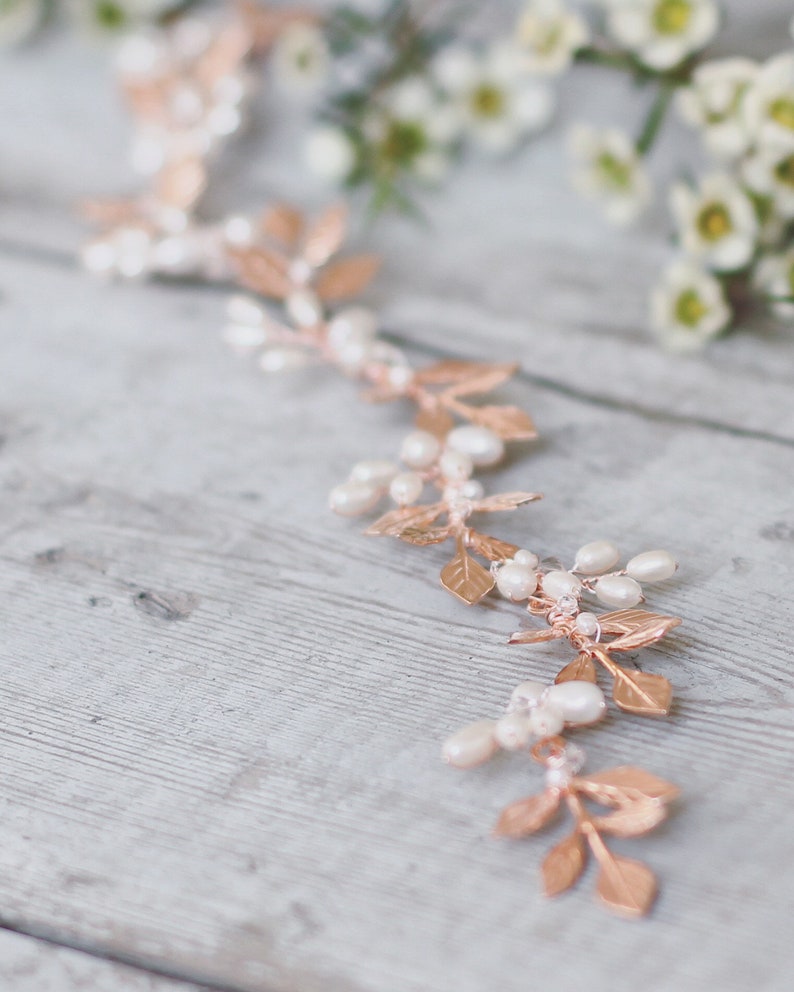 Bridal Hair Accessories Rose Gold Rose Gold Hair Vine Pearl Etsy