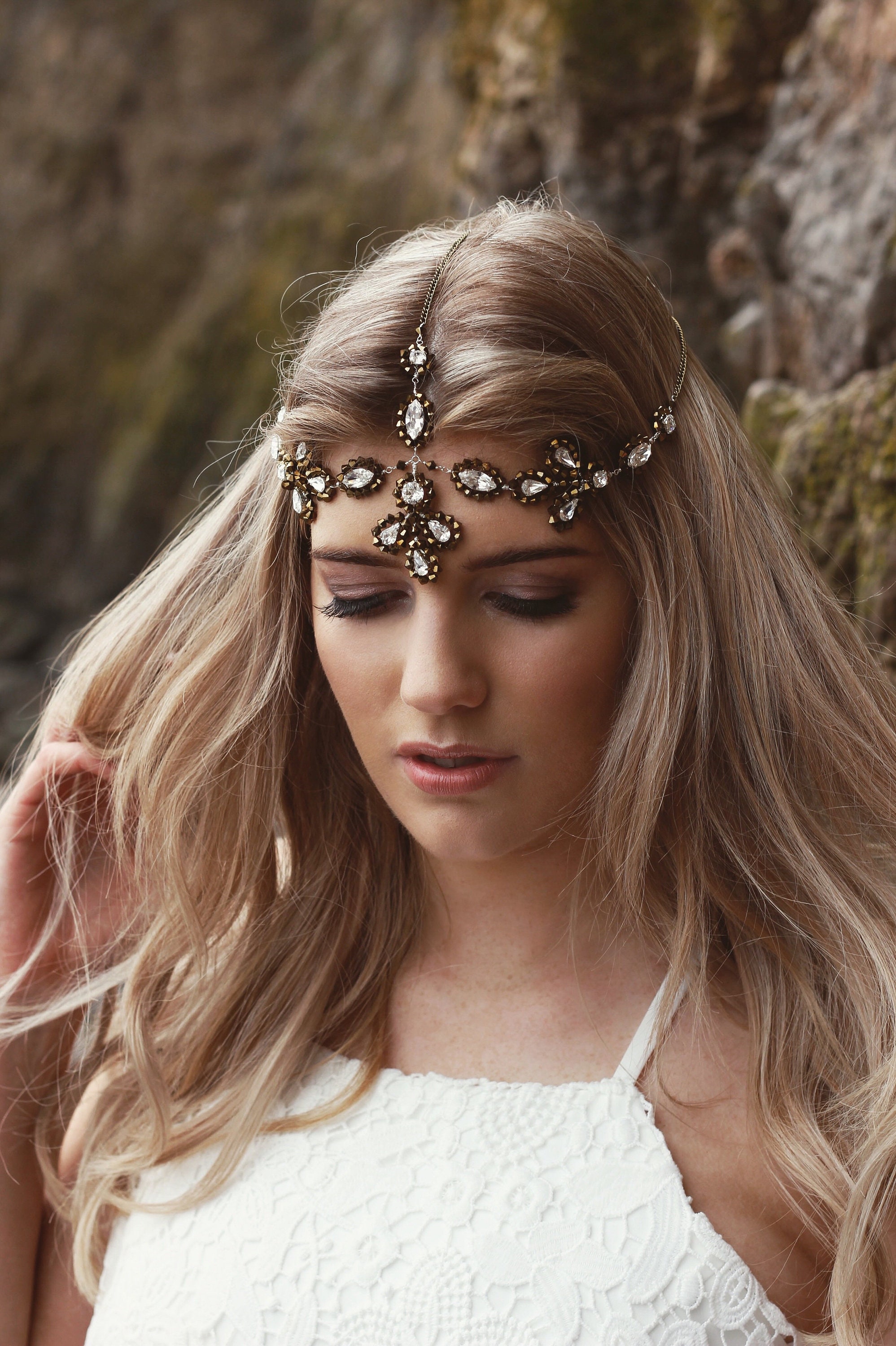 Bridal Headpiece Boho Bridal Head Chain Bridal Headdress - Etsy UK