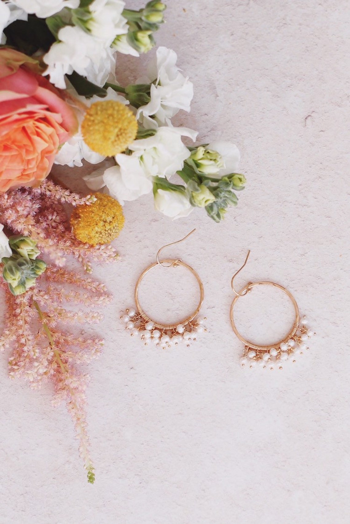 Boho bridal earrings gold hoop earrings pearl earrings boho | Etsy