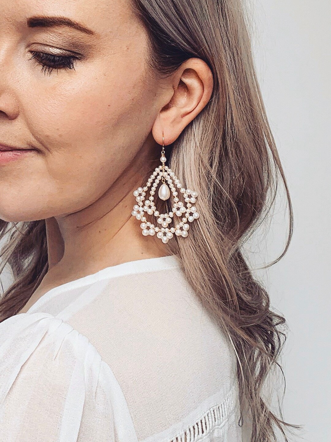 Boho Bridal Earrings, Boho Pearl Earrings, Boho Wedding Earrings ...