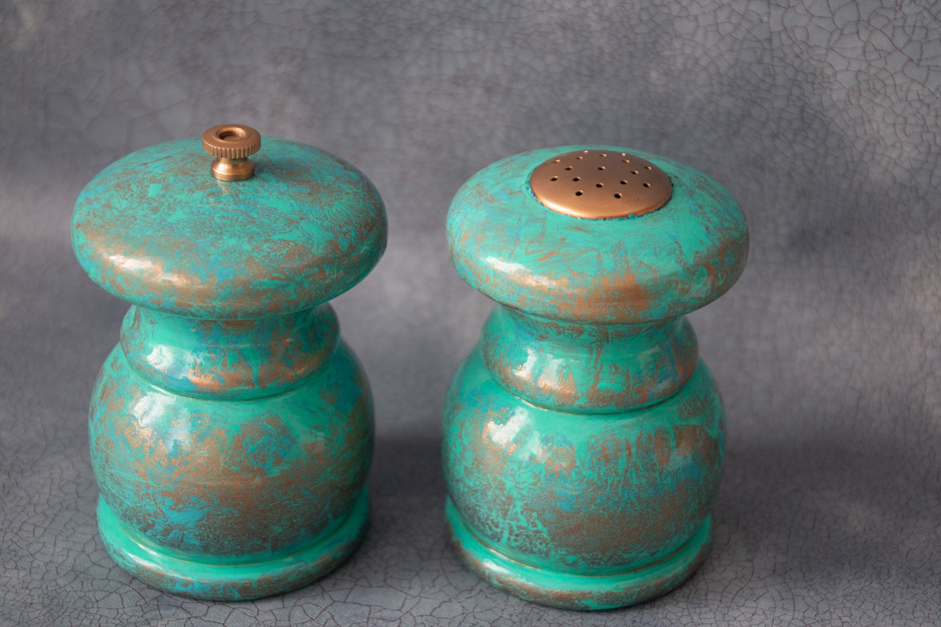 4 Hand Painted Pepper Mill & Salt Shaker OOAK Sea Foam - Etsy